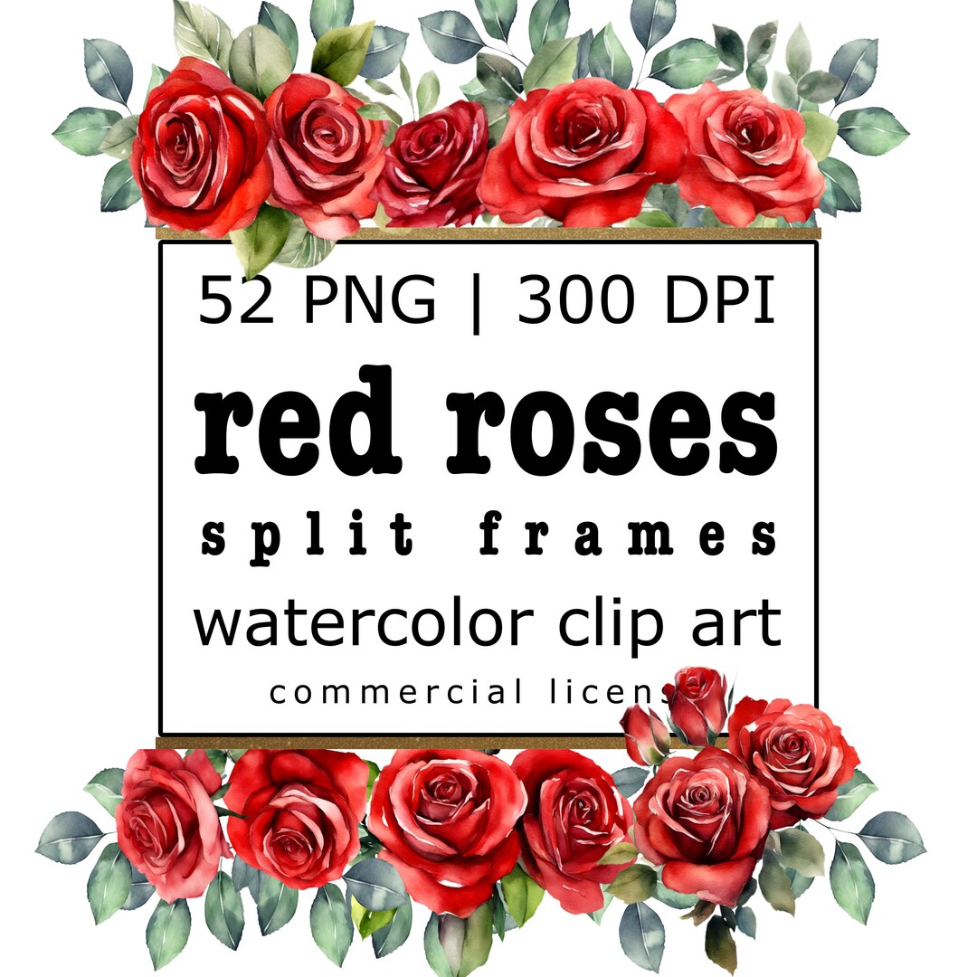 Red Roses Split Frames Watercolor Clip Art to Compliment Your Design ...