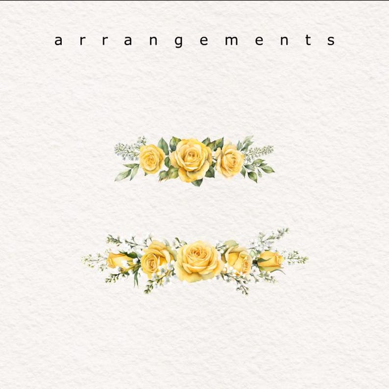 Yellow Roses Border Watercolor Cliparts - 12 PNG Floral Arrangements ...