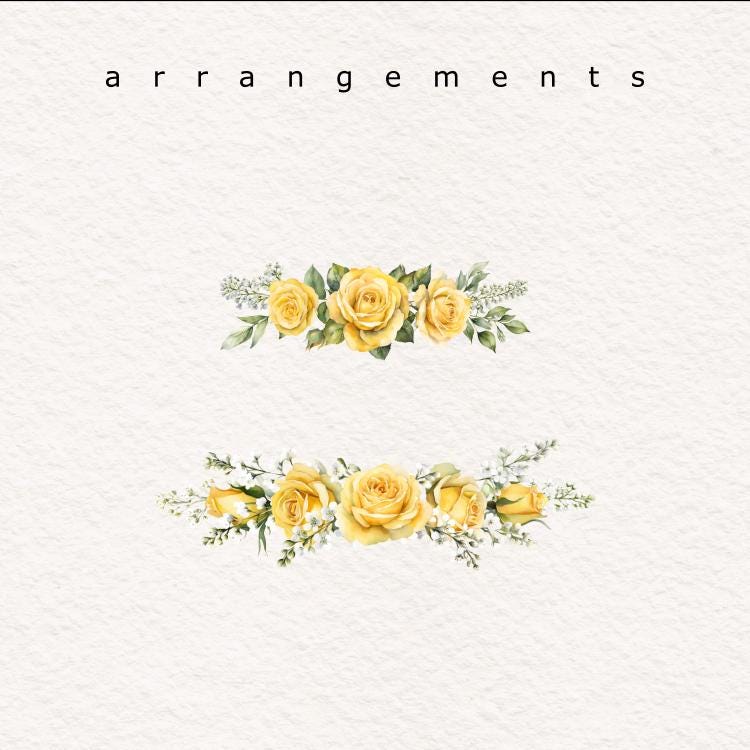 Yellow Roses Border Watercolor Cliparts 12 PNG Floral Arrangements for ...