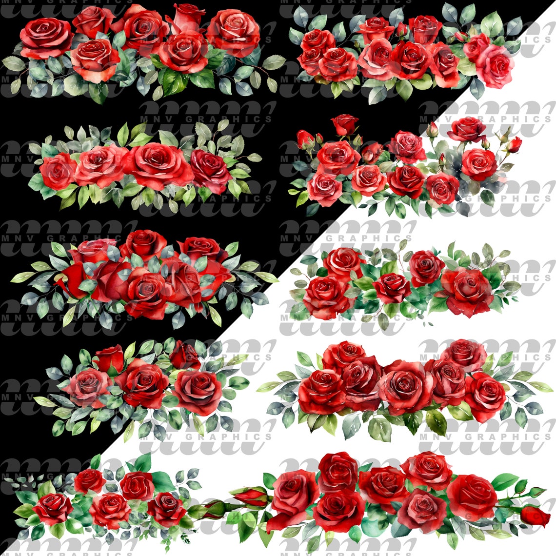 Red Roses Borders Watercolor Clip Art to Compliment Your Design ...