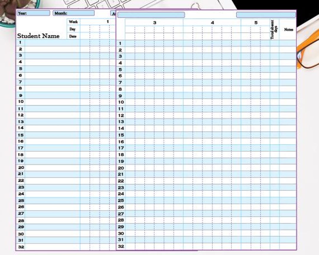 Printable Attendance Tracker for Teachers Classroom Organization Tool ...