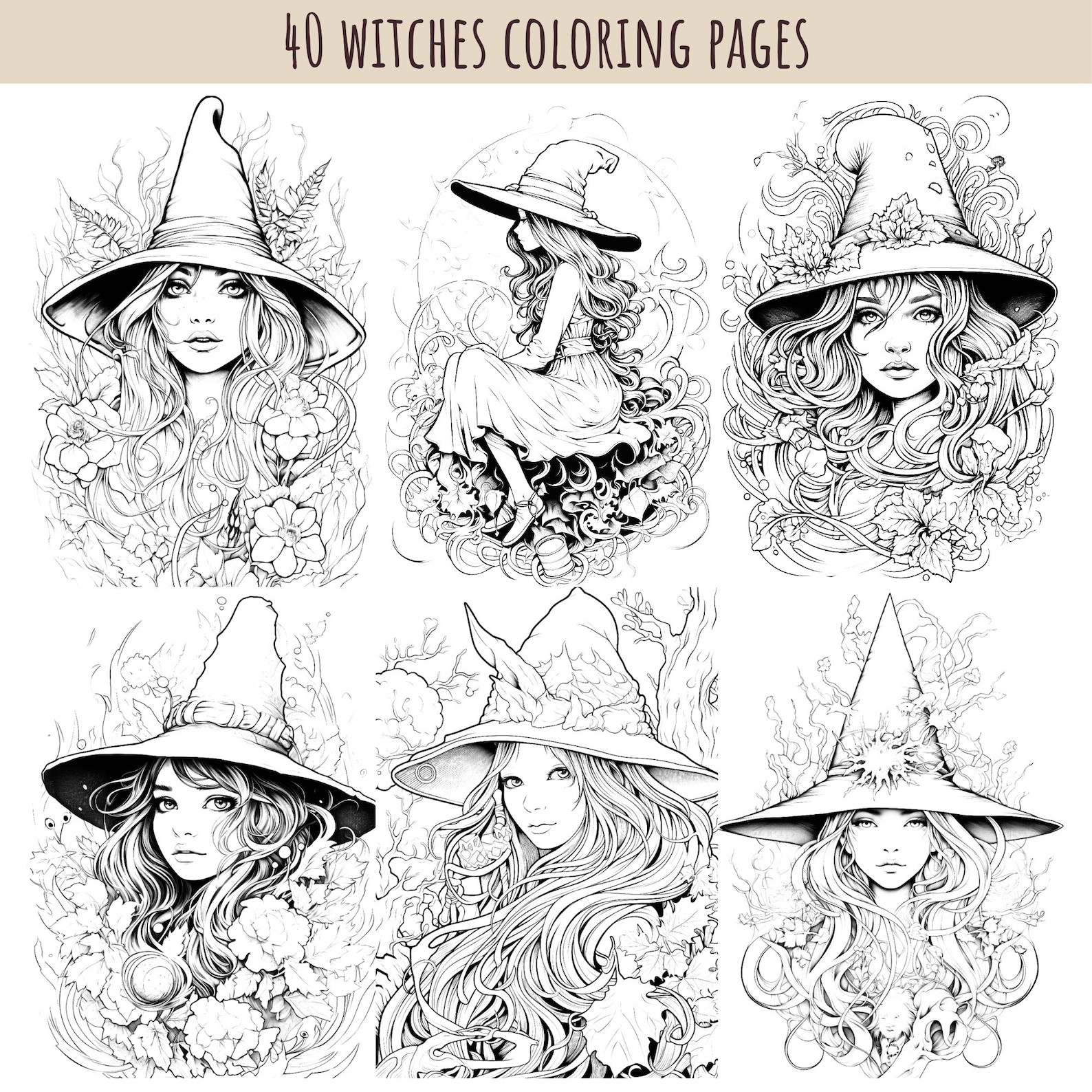 Witch Coloring Pages for Adults, Digital Download Wiccan Coloring Pages ...