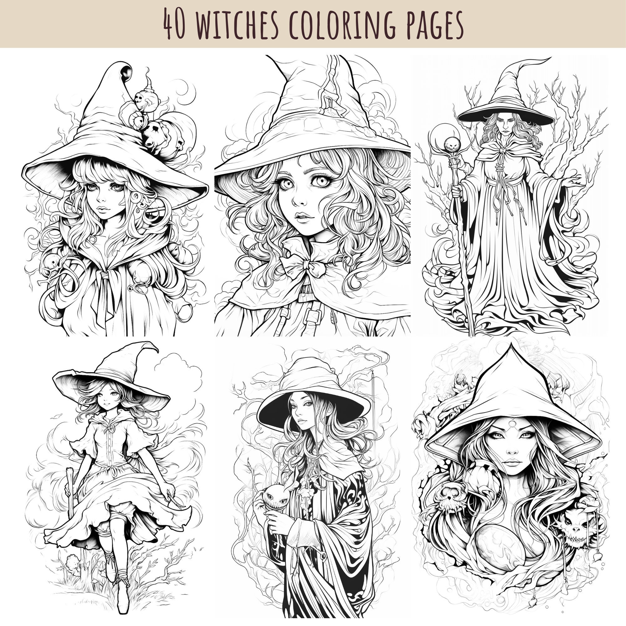 Witch Coloring Pages for Adults, Digital Download Wiccan Coloring Pages ...