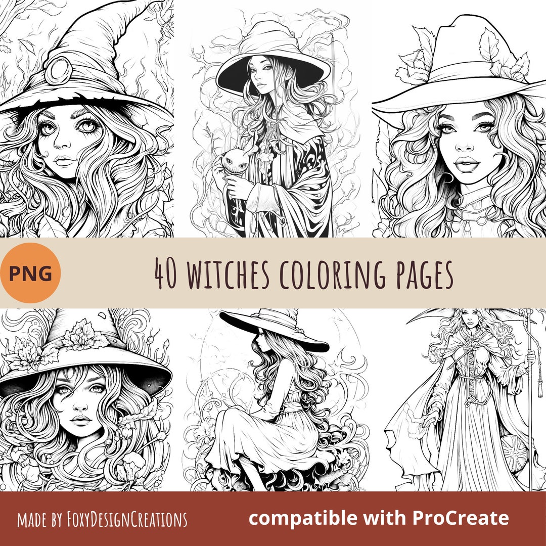 Witch Coloring Pages for Adults, Digital Download Wiccan Coloring Pages ...