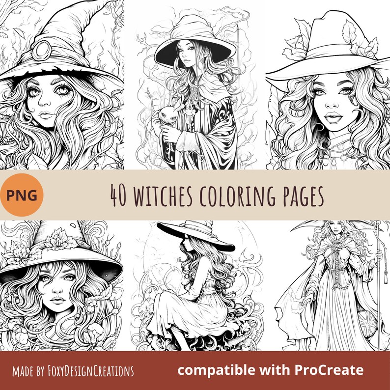Witch Coloring Pages for Adults, Digital Download Wiccan Coloring Pages ...