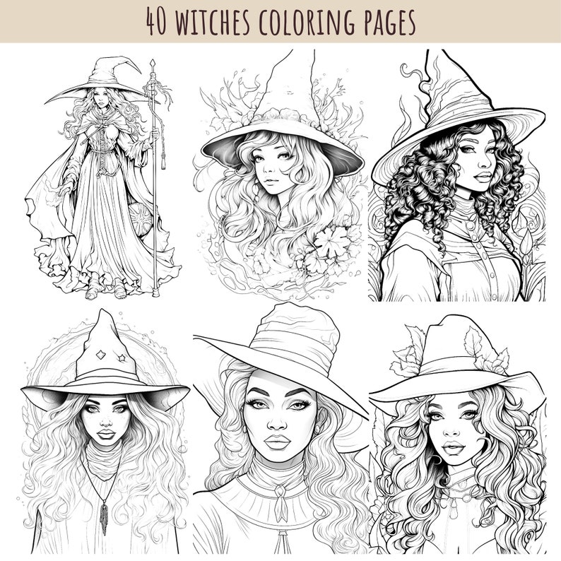 Witch Coloring Pages for Adults, Digital Download Wiccan Coloring Pages ...