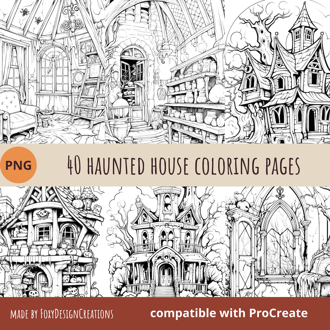Haunted House Coloring Pages for Adults, Grayscale Colouring Pages - Etsy