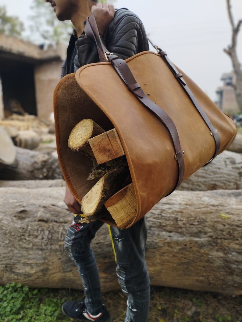 Full Grain Leather Wood Log Carrier - Etsy