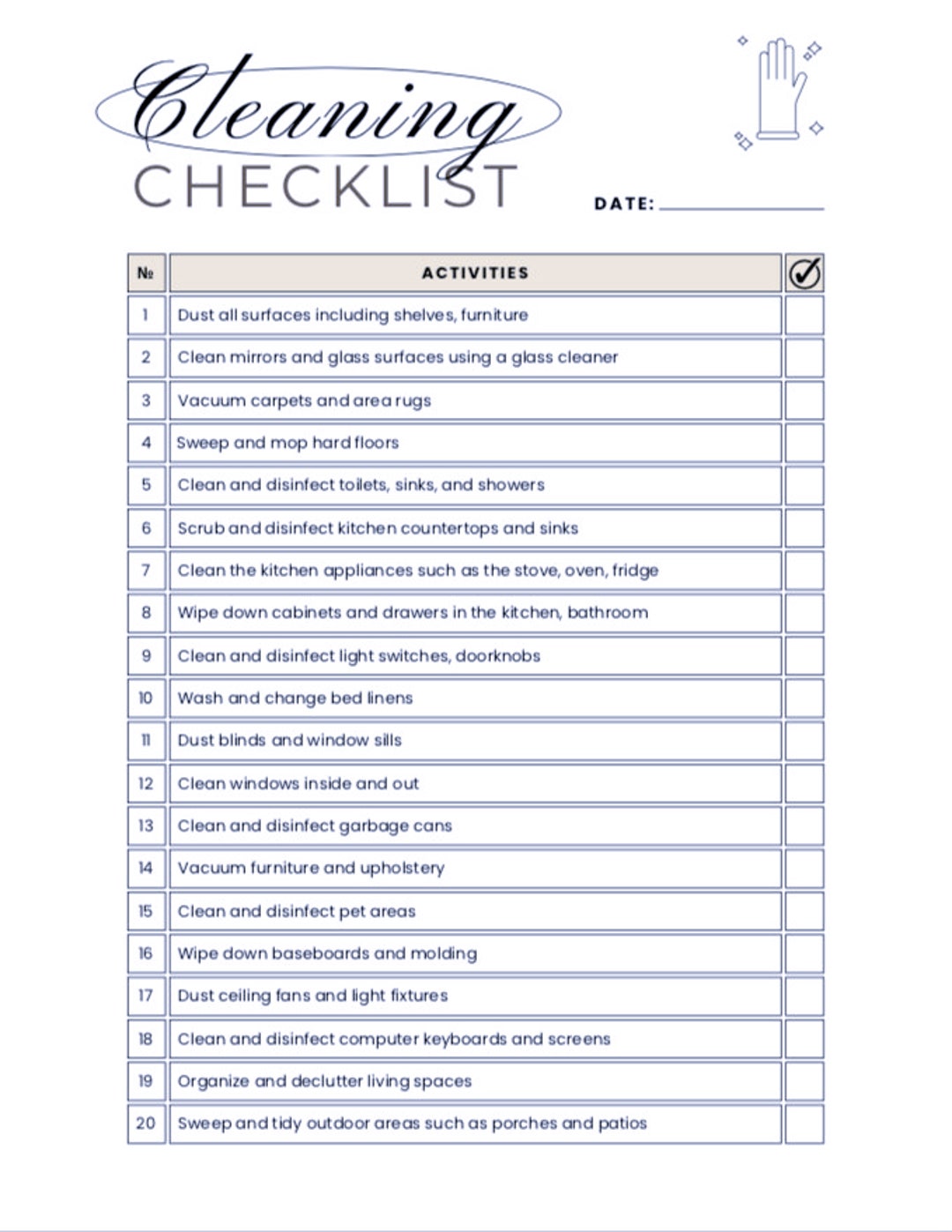 Digital Cleaning Checklist, Instant Download, Daily Checklist ...