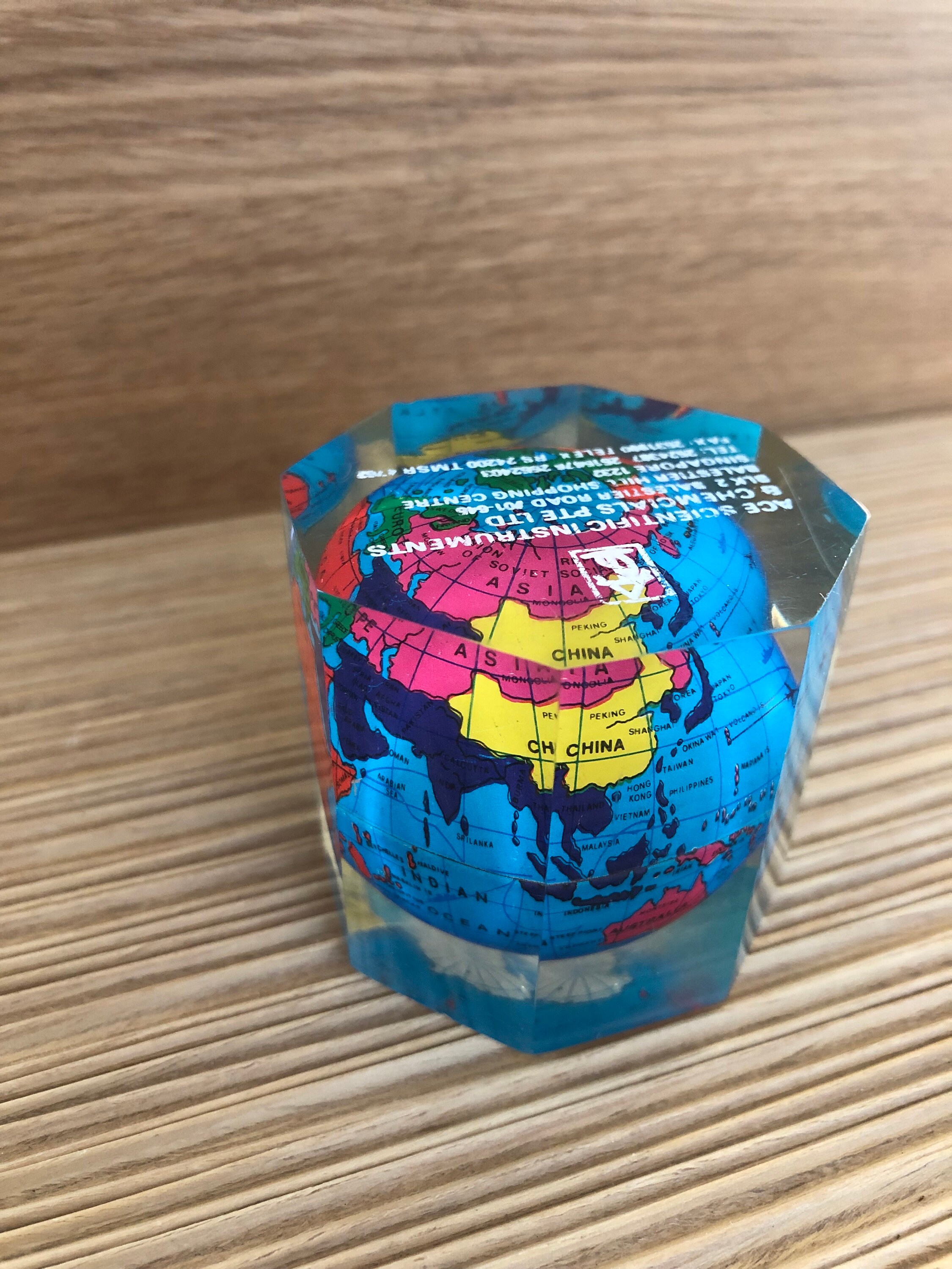 Lucite Mini Globe Paperweight Desk World Map Acrylic Encased World ...