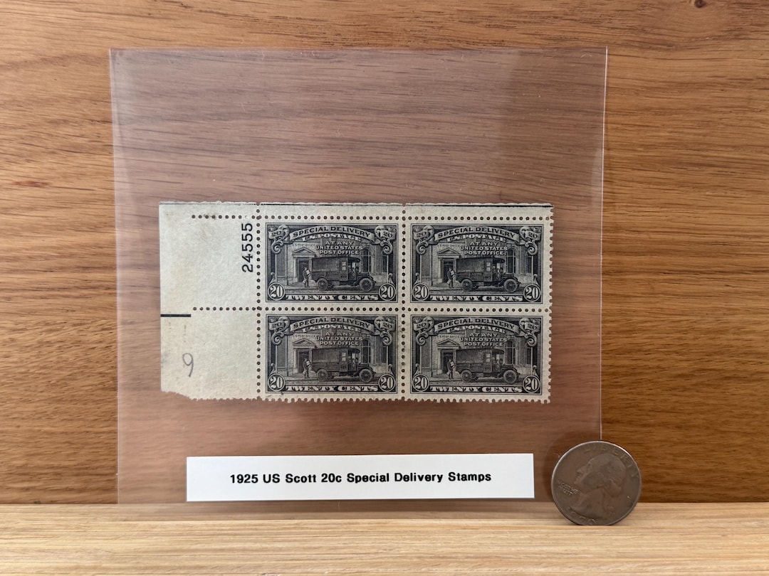 1925 US 20 Cent Special Delivery Stamps Block of 4: Vintage Post Office ...