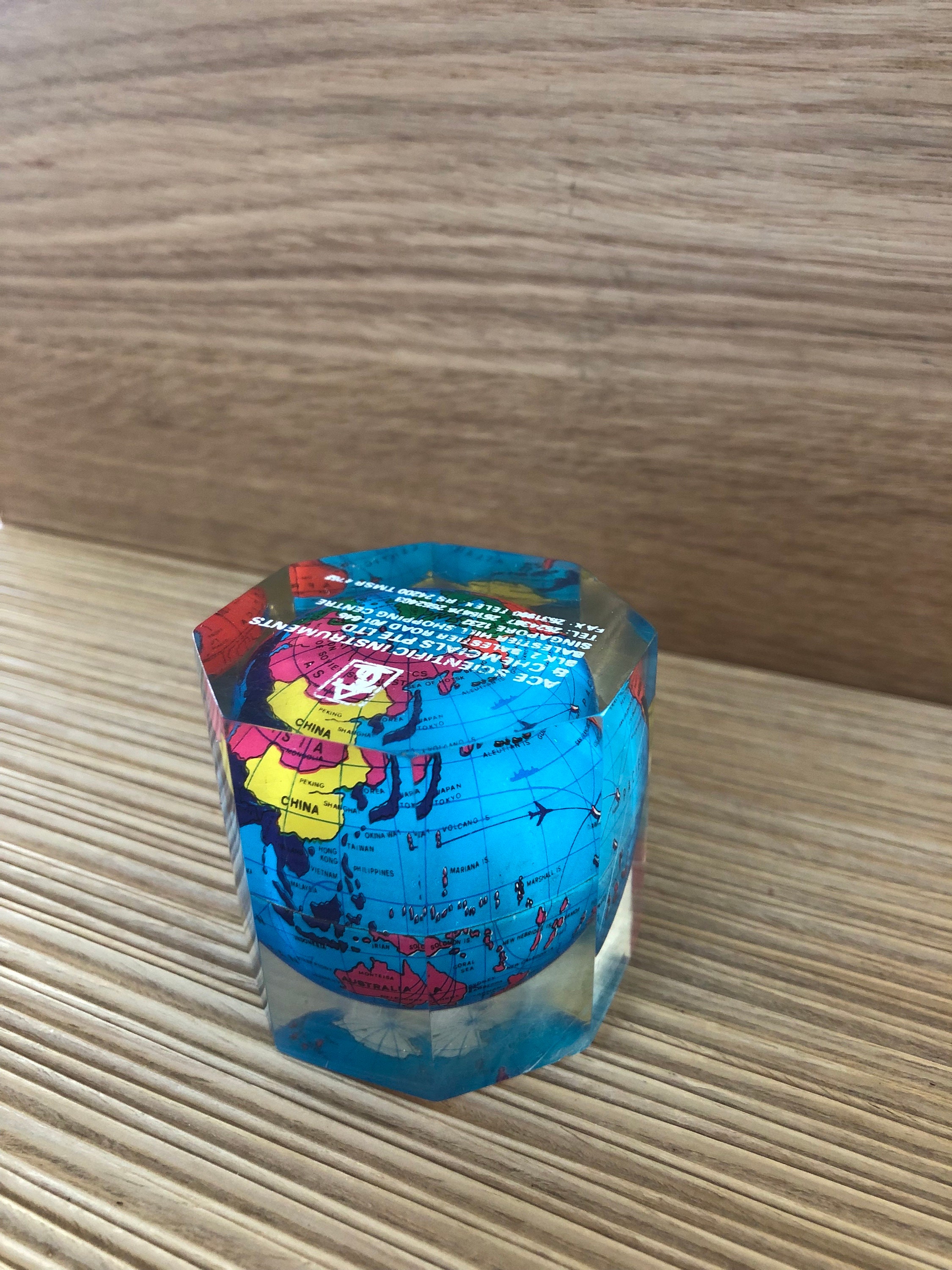 Lucite Mini Globe Paperweight Desk World Map Acrylic Encased World ...