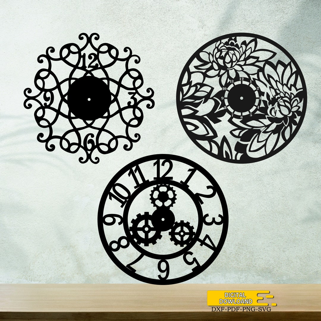 3pcs Clock Models Package Clocks Svg Wall Clock Dxf, Clock Models DXF ...