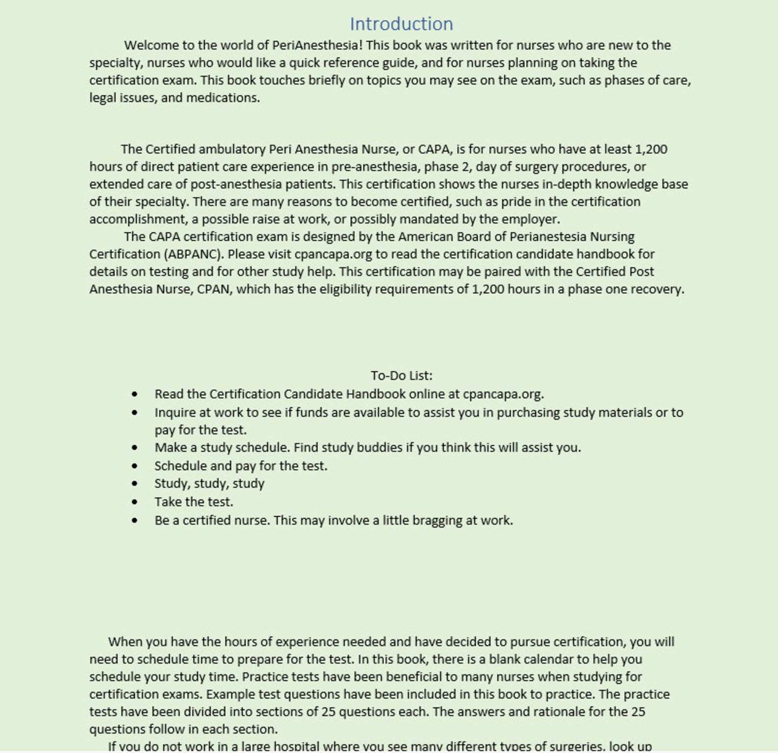CAPA Certified Ambulatory Peri Anesthesia Nurse, A Study Guide for Pre ...
