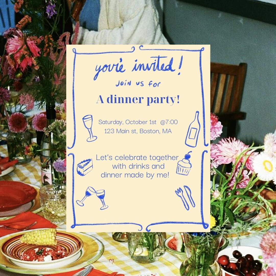 Dinner Party Invite Template | Editable Birthday Dinner Party Invite - Etsy