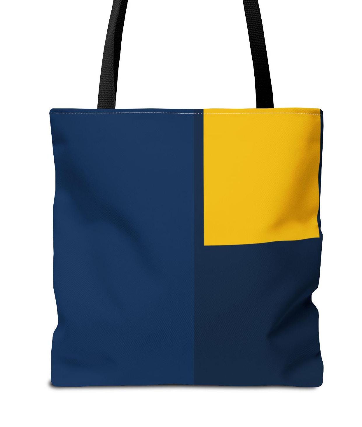 Blue and Yellow Color Block Shopping Tote Bag Reusable Washable Fabric ...