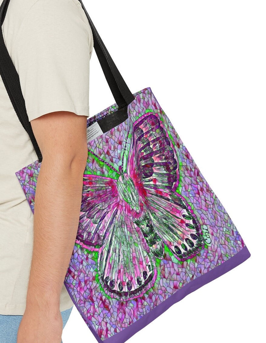Purple Butterfly Tote Bag Canvas Fabric Book Bag for Farmersmarket ...