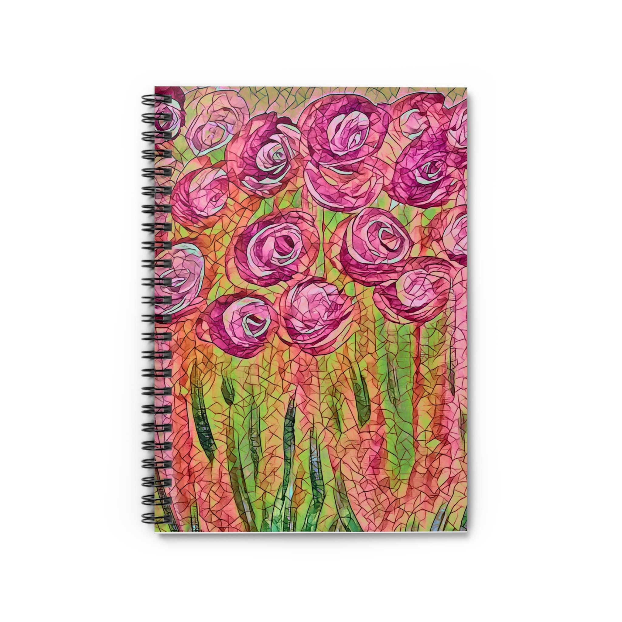 Spiral Notebook Ruled Line 6 X 8 Journal Features Pink Flower Mosaic ...