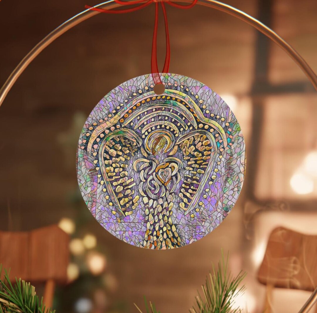 Angel in Gold, Metal Medallion Ornament, Golden Angel Ornament ...