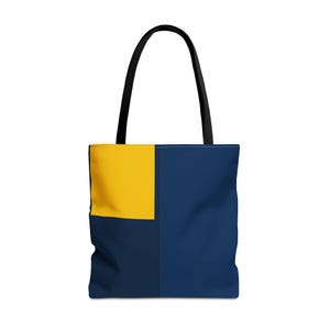 Blue and Yellow Color Block Shopping Tote Bag Reusable Washable Fabric ...