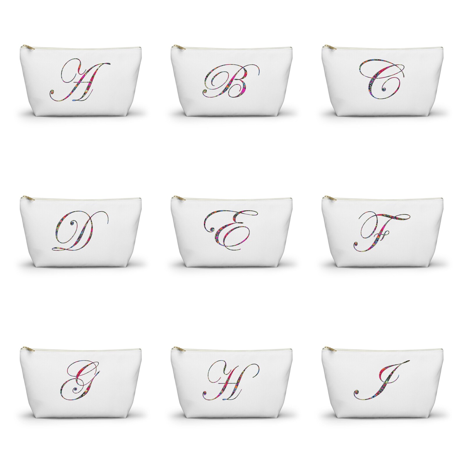 Personalized Accessory Pouch, Large Bag With Floral Monogram Printed on ...