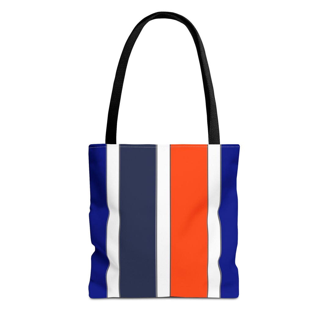Orange & Blue Striped Polyester Tote Bag, Hands-free Utility SIZES: 13 ...