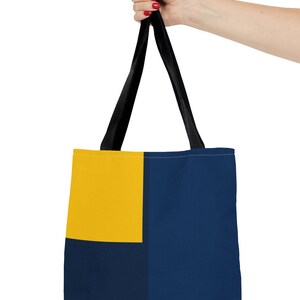 Blue and Yellow Color Block Shopping Tote Bag Reusable Washable Fabric ...