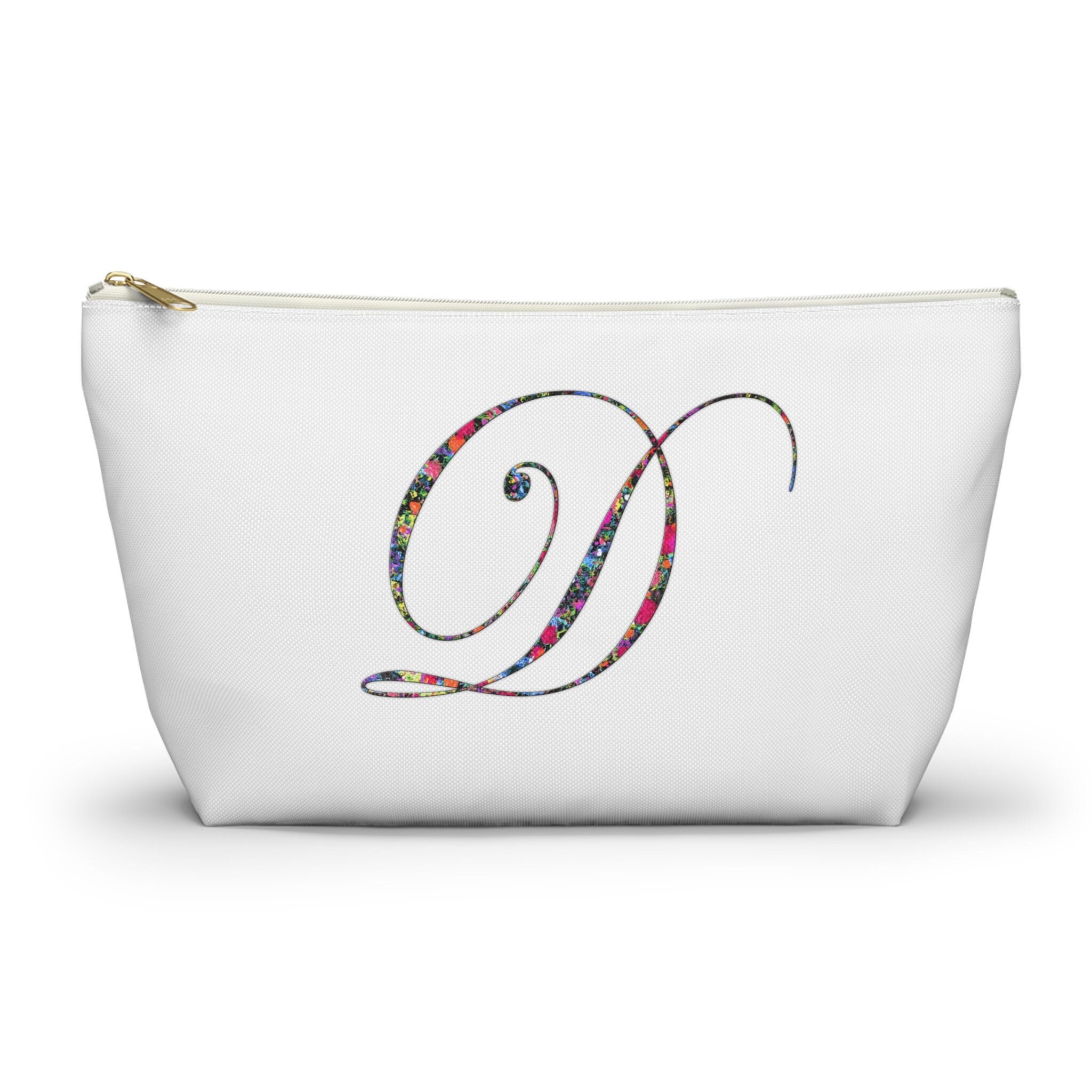 Personalized Accessory Pouch, Large Bag With Floral Monogram Printed on ...