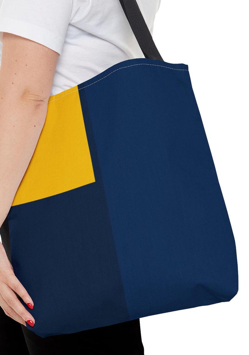 Blue and Yellow Color Block Shopping Tote Bag Reusable Washable Fabric ...