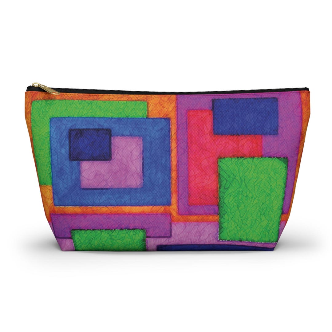 Bold Geometric Accessory Pouch: Colorful Washable Fabric Bag (12 Inch ...