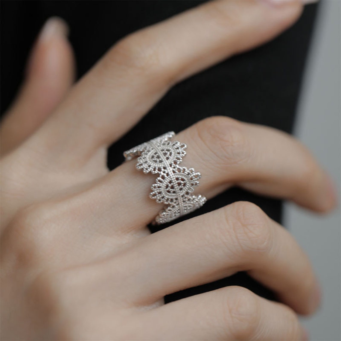 Korean Aesthetic, Korean Ring, Adjustable Ring, Lace Pattern Ring ...