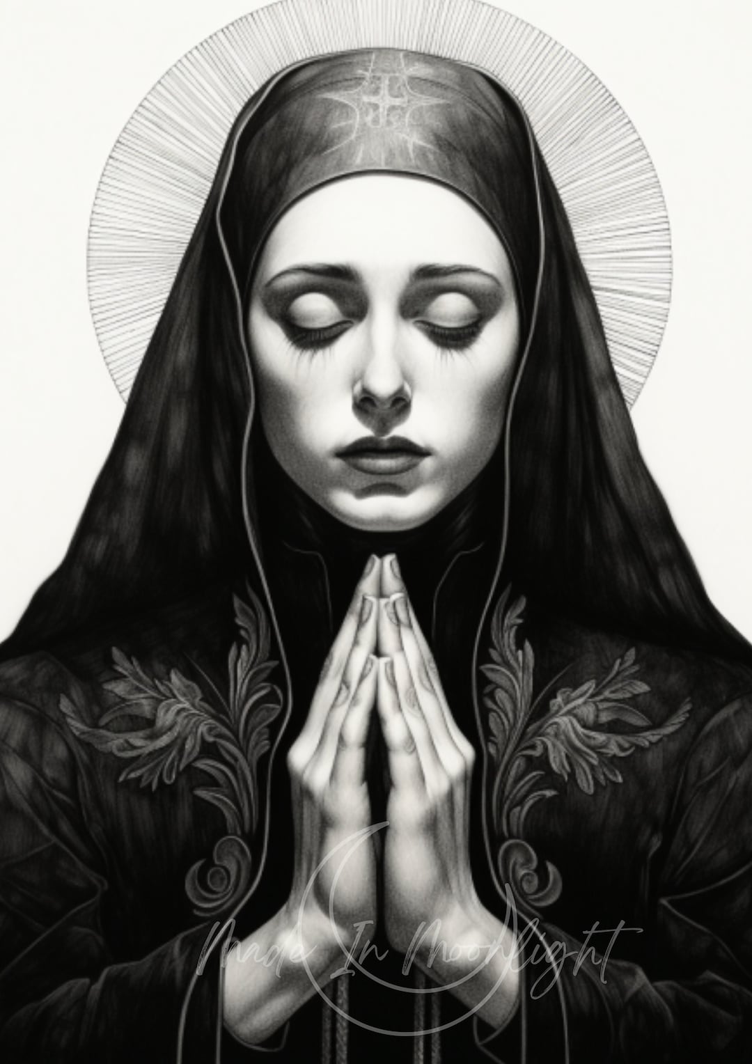 Gothic Nun Praying Digital Art Download Hauntingly Beautiful - Etsy