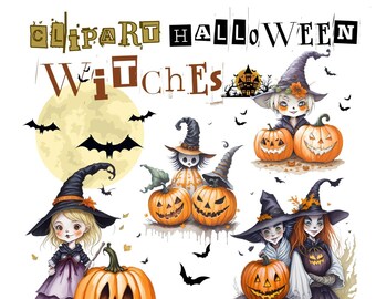 Halloween Cute Witches Digital Clipart Set - Etsy