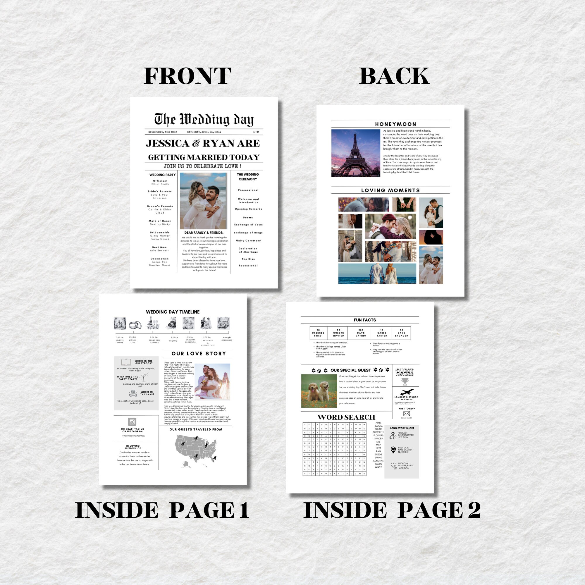 Newspaper Wedding Program Template, Editable Wedding Magazine ...