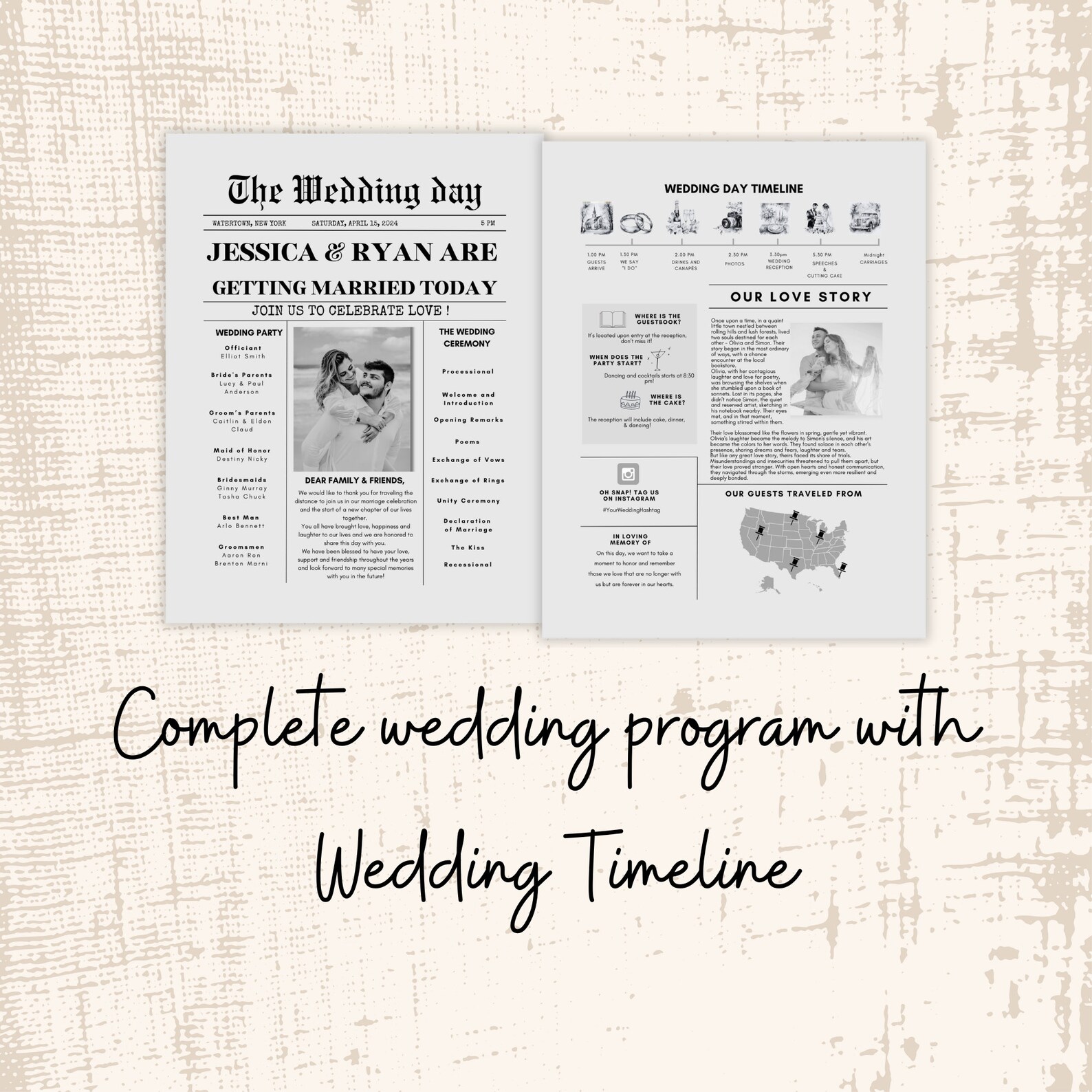 Newspaper Wedding Program Template, Editable Wedding Magazine ...