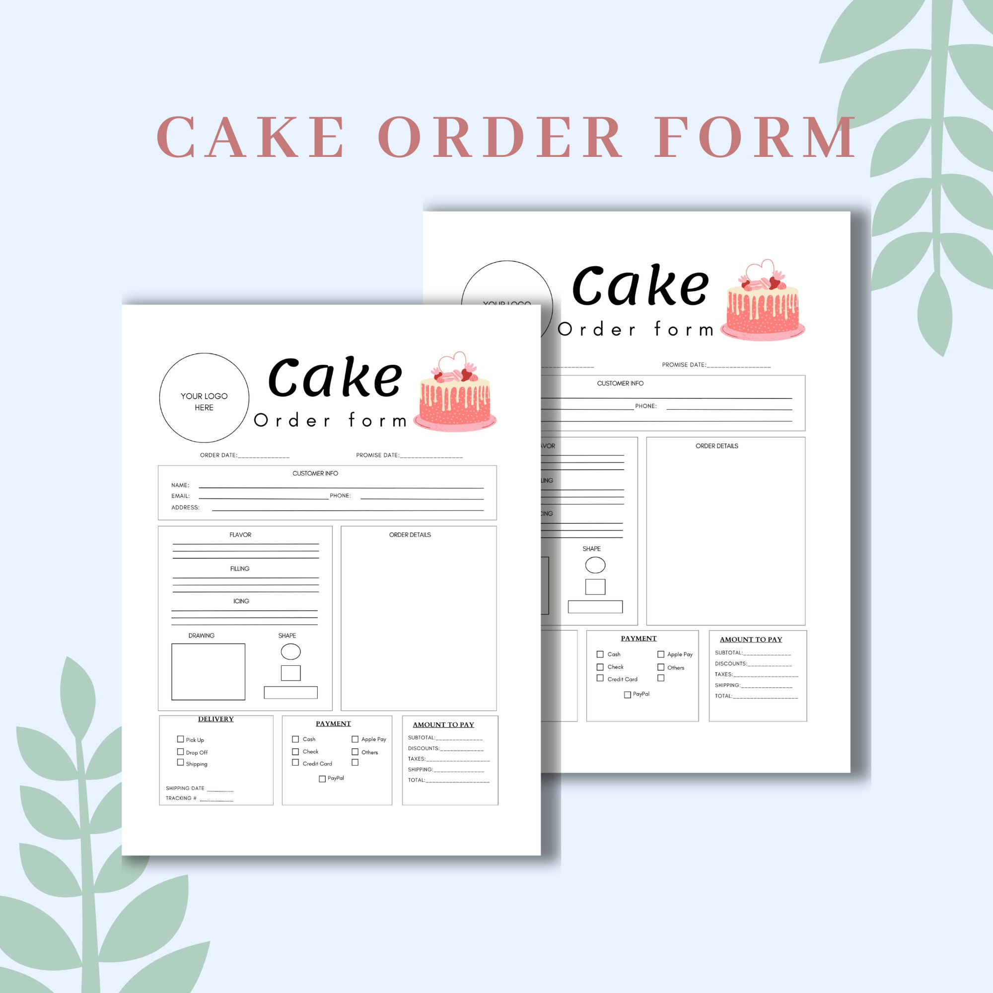 Editable Canva Order Form Template, Cake Order Form, Custom Cake Order ...