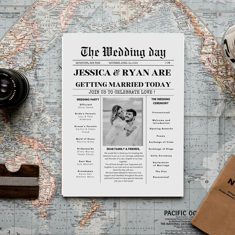 Newspaper Wedding Program Template, Editable Wedding Magazine ...