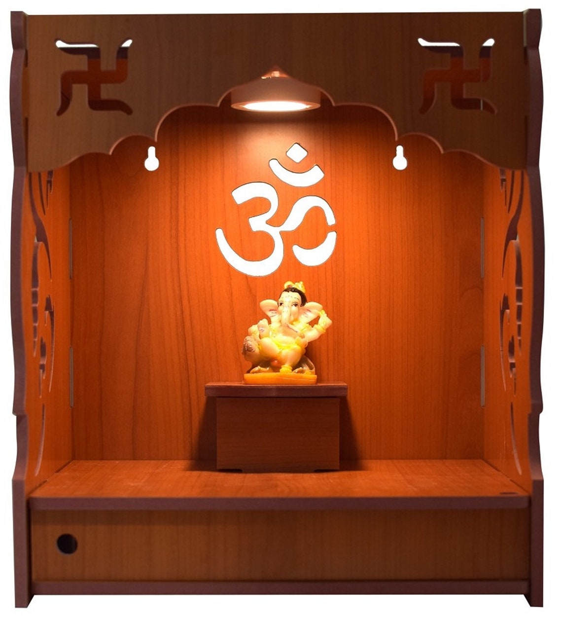 Small Wooden Temple for Home Hindu Pooja Mandir With Drawer for Office ...