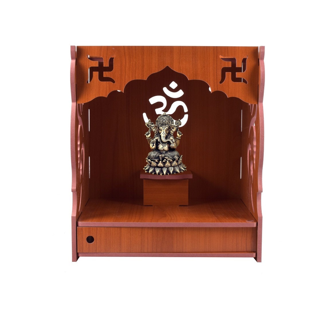 Small Wooden Temple for Home Hindu Pooja Mandir With Drawer for Office ...
