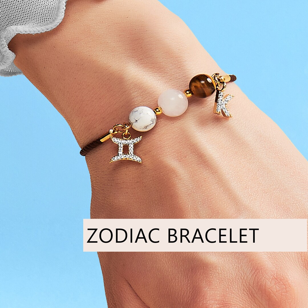 Custom Zodiac Crystal Bracelet, Birthstone Bracelet, Adjustable Initial ...