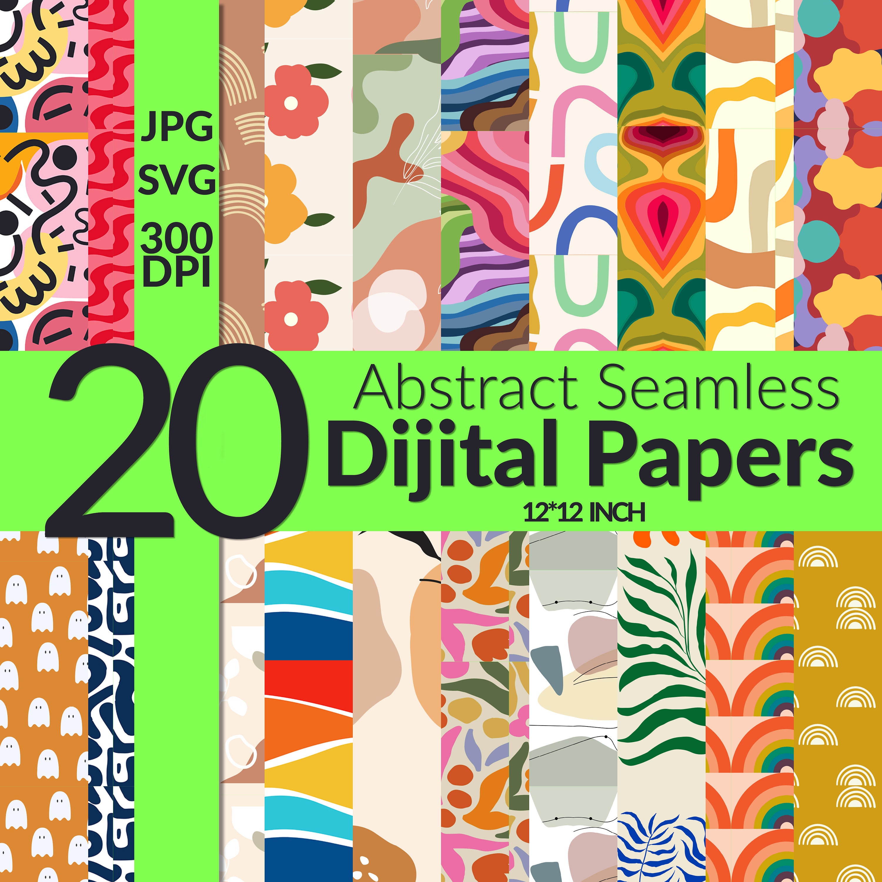 Abstract Digital Paper, Seamless Pattern, Abstract Boho Clipart ...