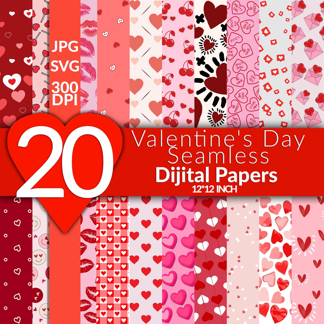 Valentines Digital Papers, Seamless, Commercial Use, Hearts Wallpaper ...