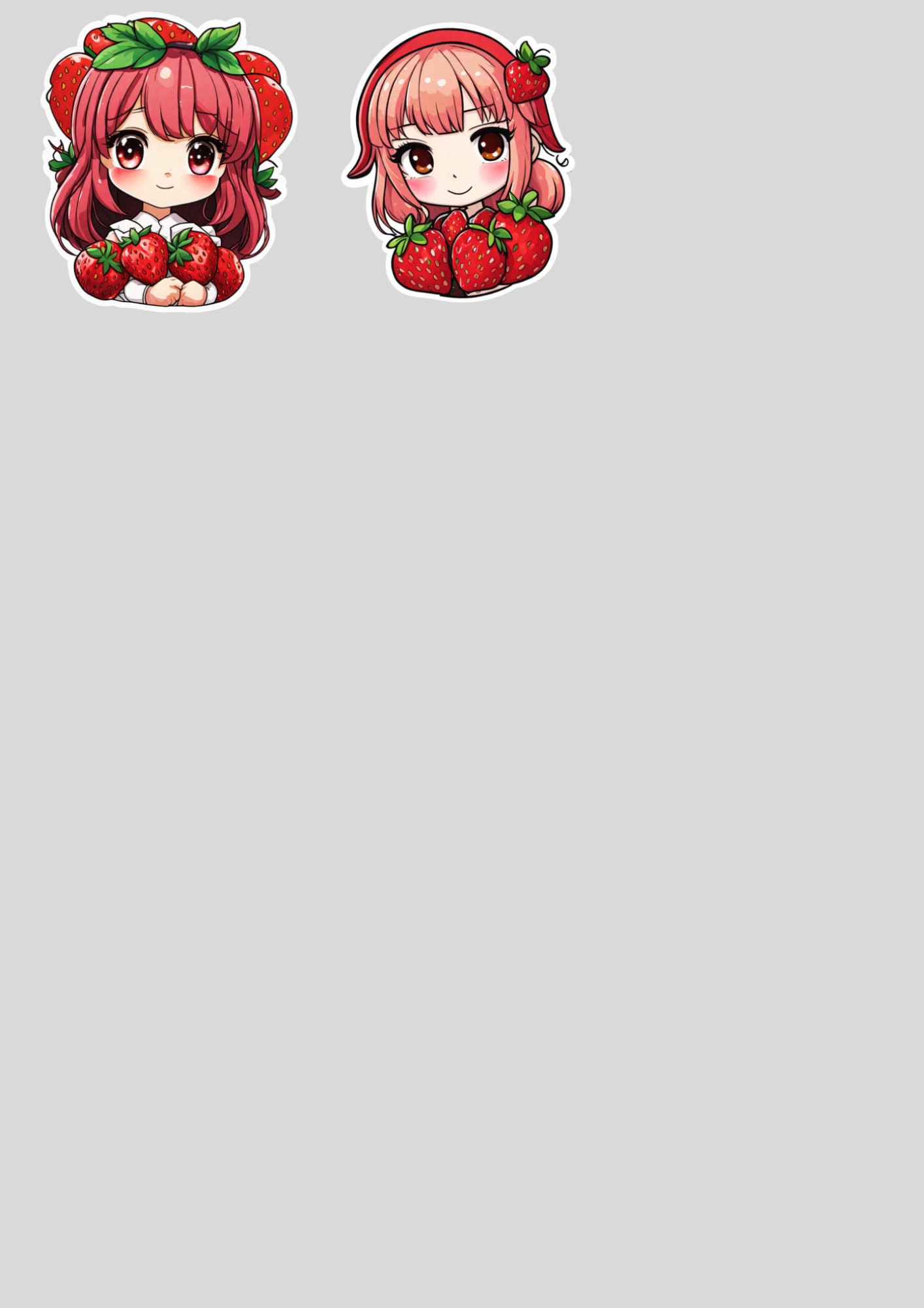 14 Digital Cute Strawberry Anime Girl Stickers Bundle, Downloadable ...