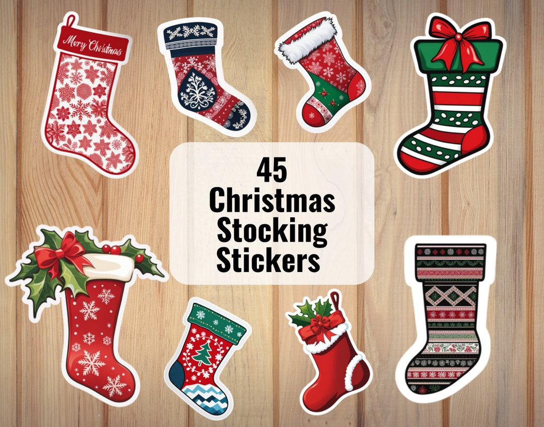 45 Digital Cute Christmas Stocking Stickers Bundle, Downloadable ...
