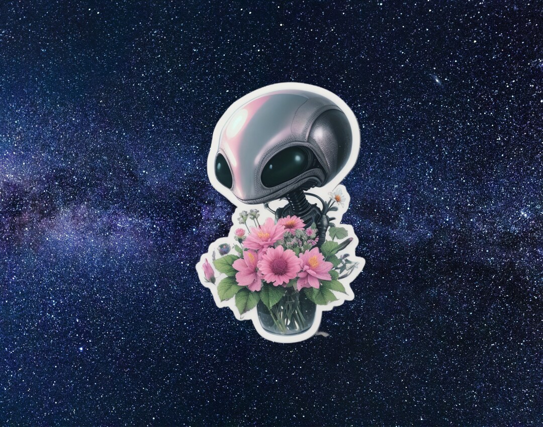 Digital Cute Alien in Fowers Sticker PNG Stickers - Etsy