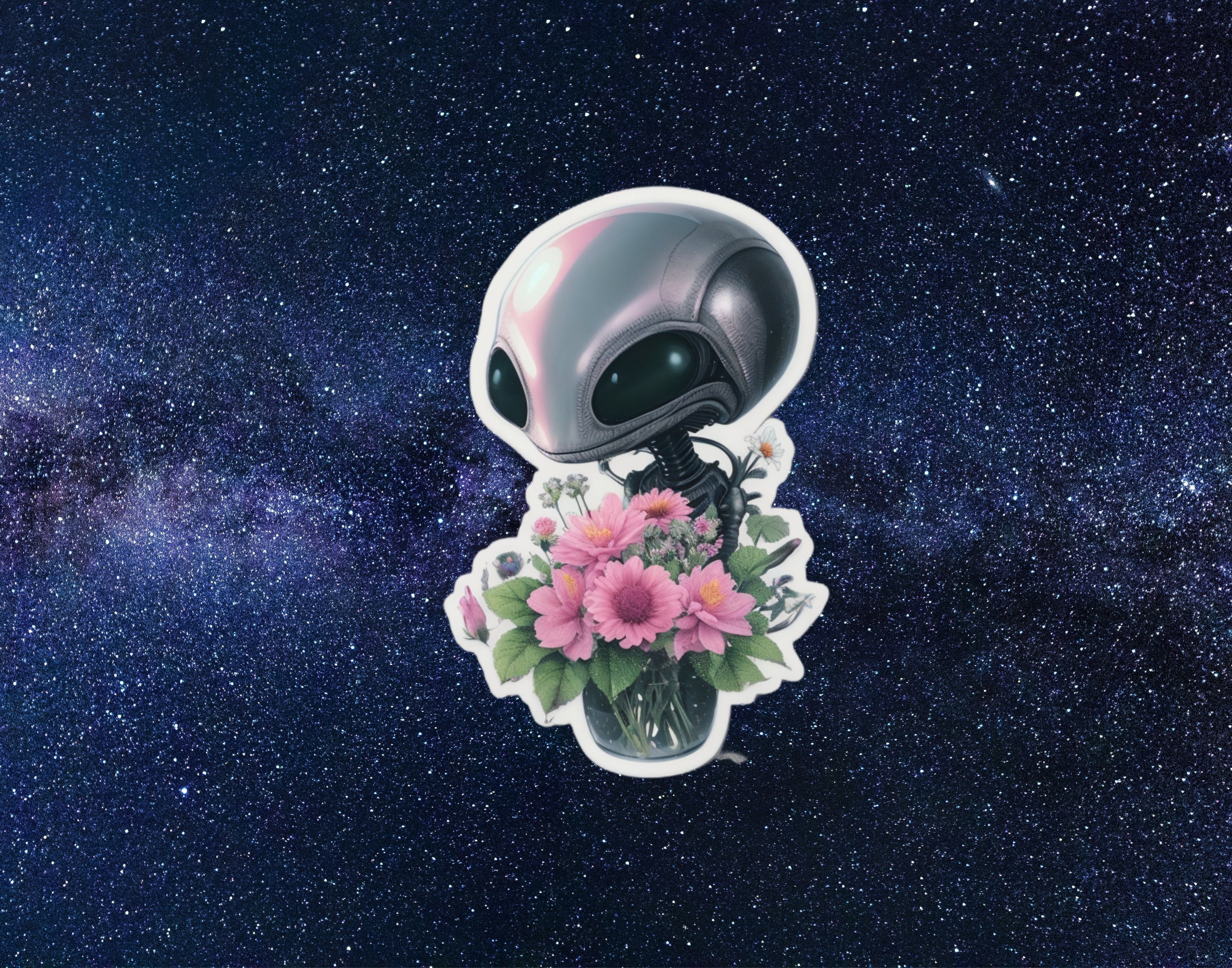 Digital Cute Alien in Fowers Sticker PNG Stickers - Etsy