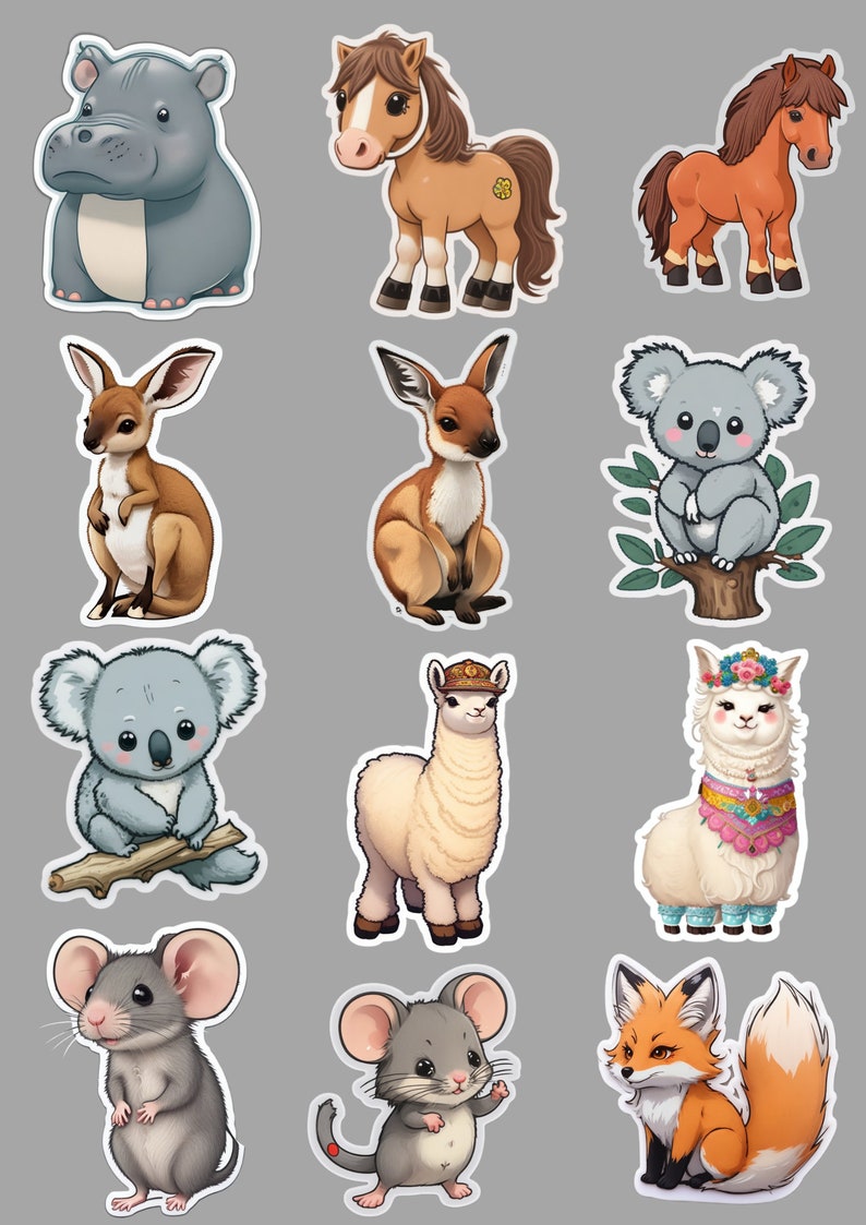 44 Animal-themed Downloadable Digital Sticker Sheets, PNG Stickers ...