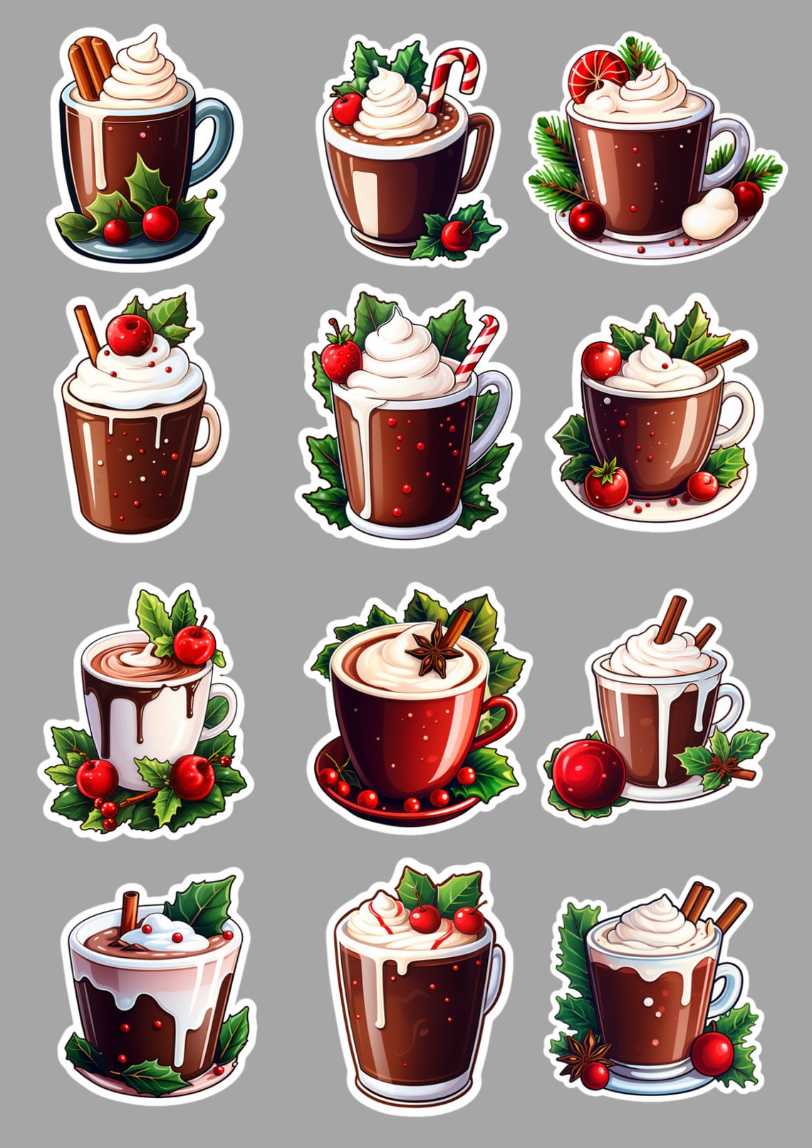 40 Digital Christmas Hot Chocolate Stickers Bundle, Downloadable ...