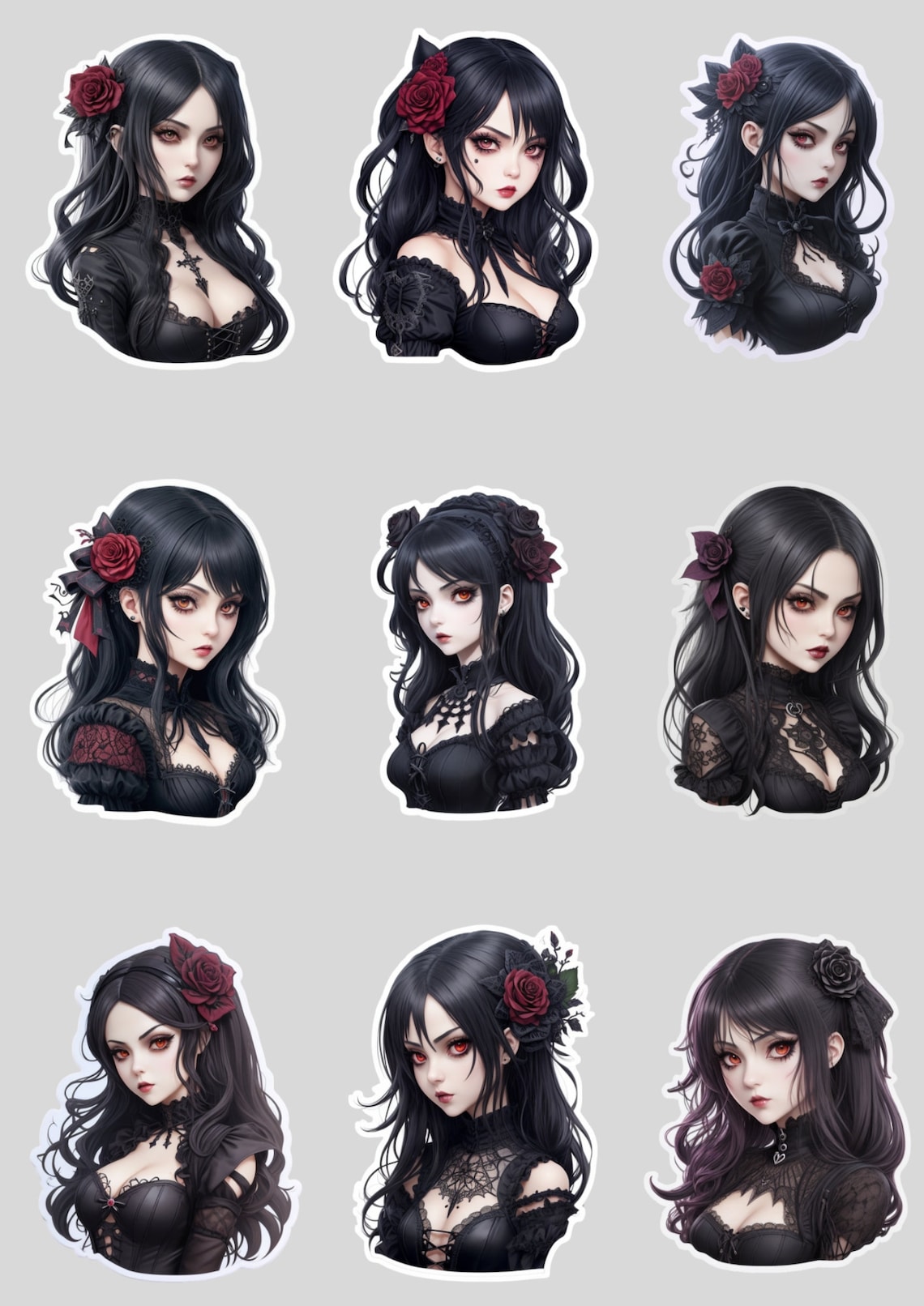 45 Digital Goth Anime Girl Sticker Bundle, Downloadable Digital Sticker ...