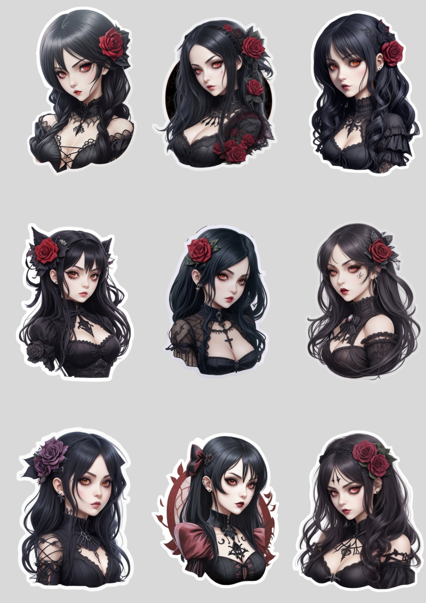 45 Digital Goth Anime Girl Sticker Bundle, Downloadable Digital Sticker ...